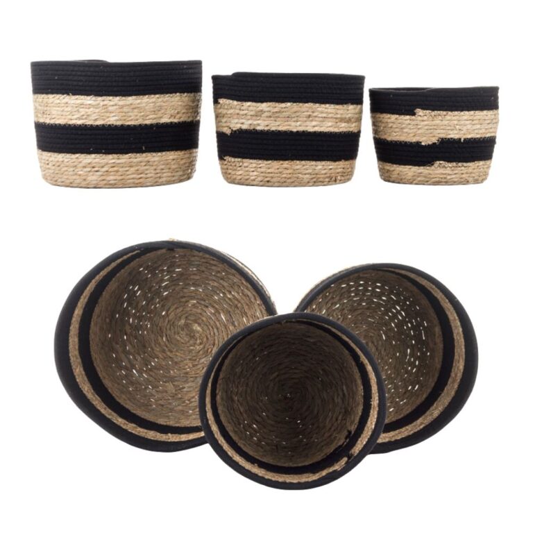 Kosz pleciony ze słomy i sznurka - zestaw 3 koszy - Szykowny Ogród